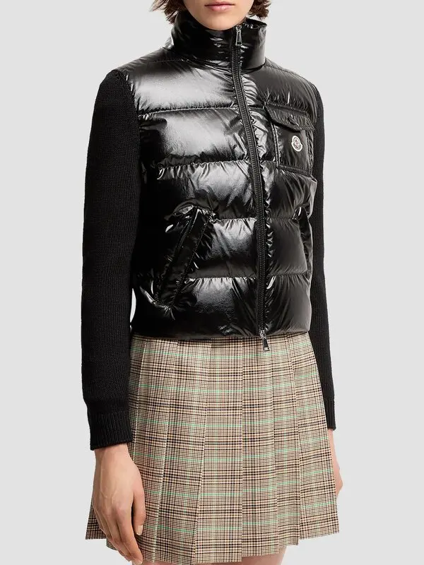 Moncler Down-filled Zip-up Cardigan In Wool - Black