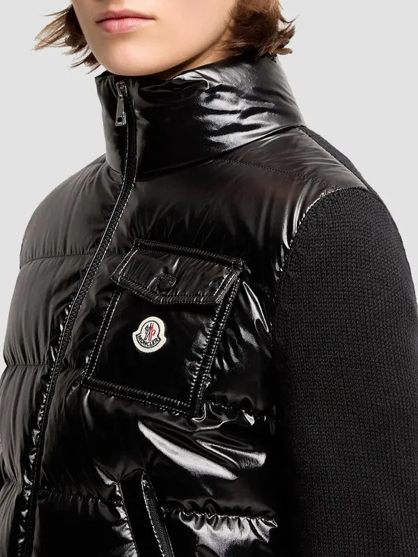 Moncler Down-filled Zip-up Cardigan In Wool - Black