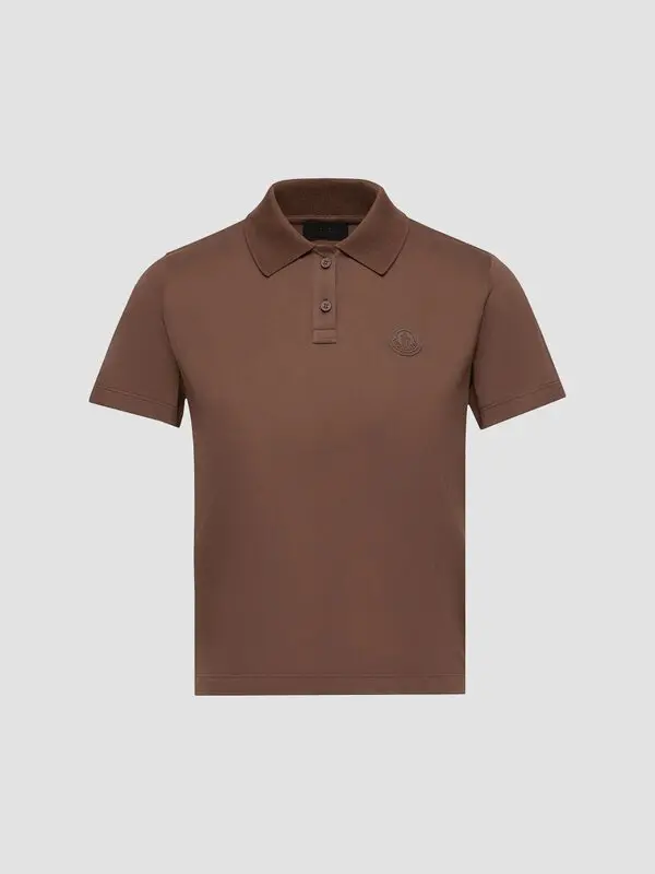 Moncler Polo Shirt In Cotton Jersey With Pleats - Brown