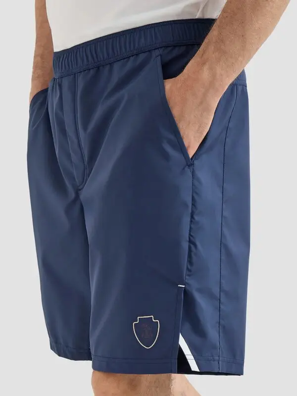 Brunello Cucinelli Nylon Shorts With Logo - Blue