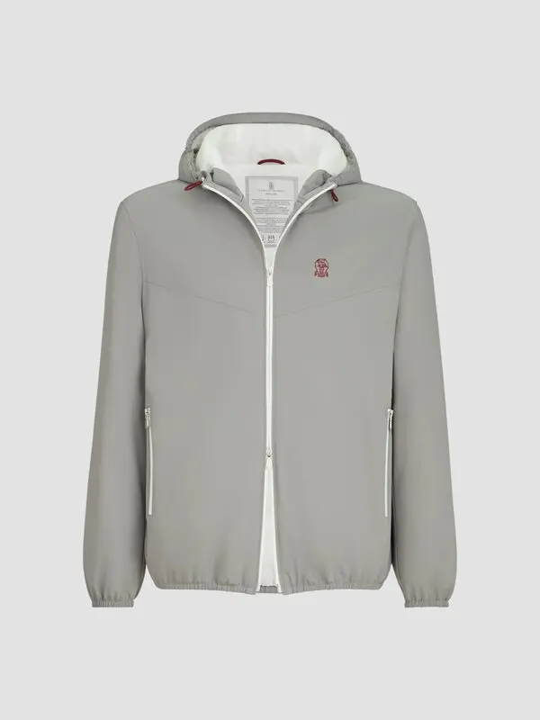 Brunello Cucinelli Bonded Nylon Hooded Outerwear Jacket With Thermore Padding And Logo - Grey