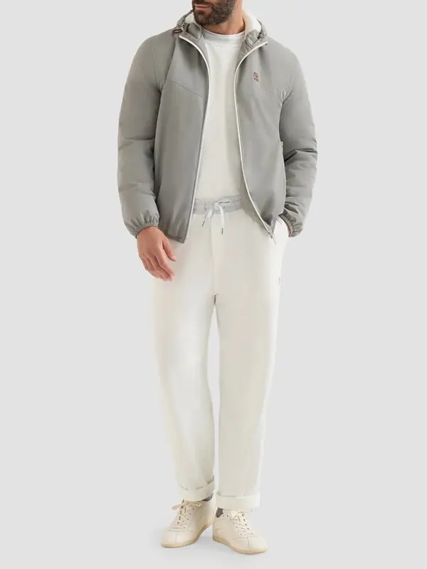 Brunello Cucinelli Bonded Nylon Hooded Outerwear Jacket With Thermore Padding And Logo - Grey