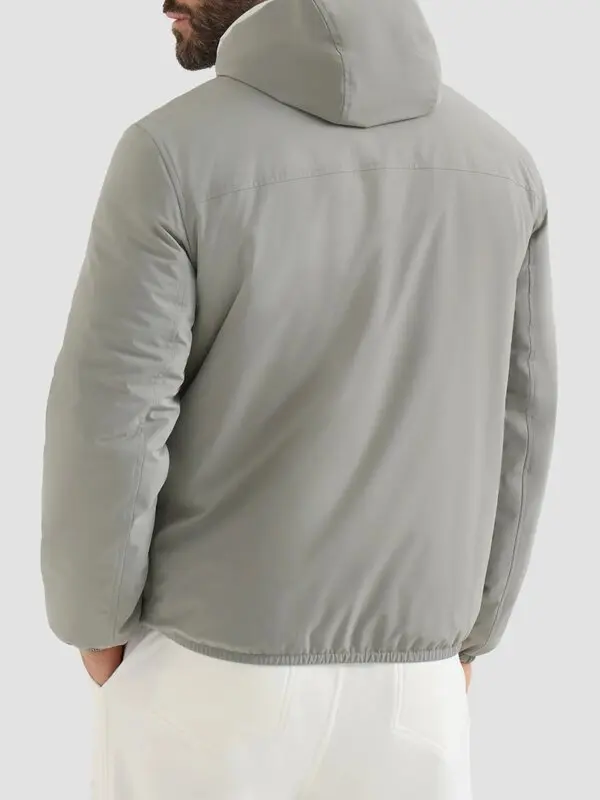 Brunello Cucinelli Bonded Nylon Hooded Outerwear Jacket With Thermore Padding And Logo - Grey
