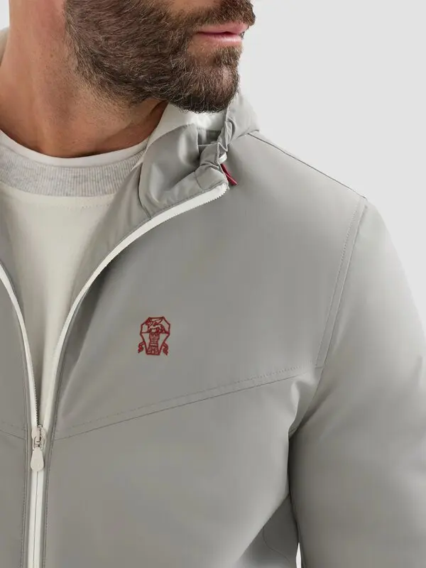 Brunello Cucinelli Bonded Nylon Hooded Outerwear Jacket With Thermore Padding And Logo - Grey