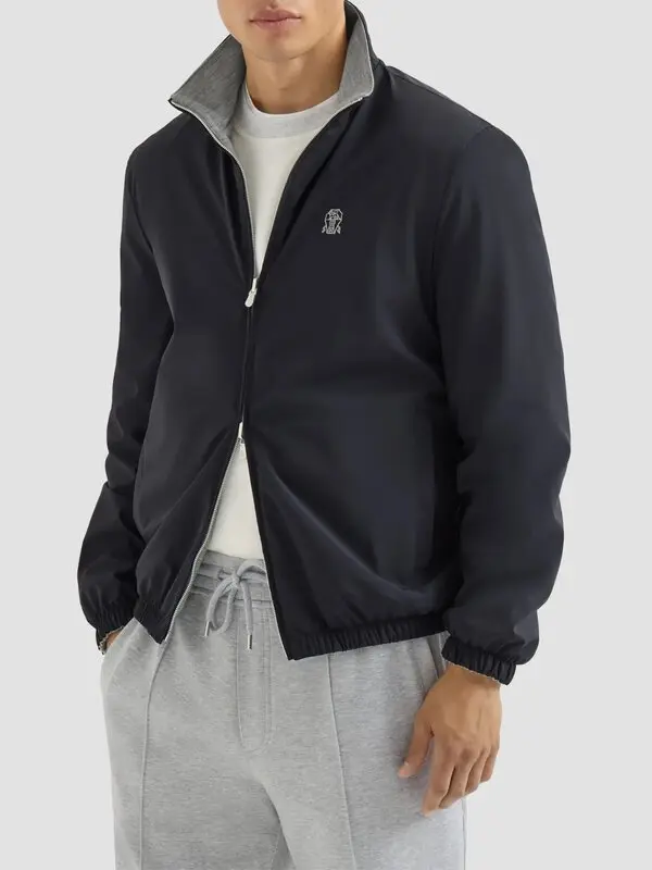 Brunello Cucinelli Bonded Nylon Reversible Outerwear Jacket With Logo - Navy Blue