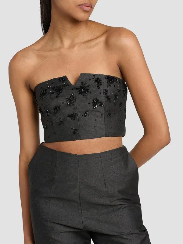 Alberta Ferretti Virgin Wool-silk Sequined Top