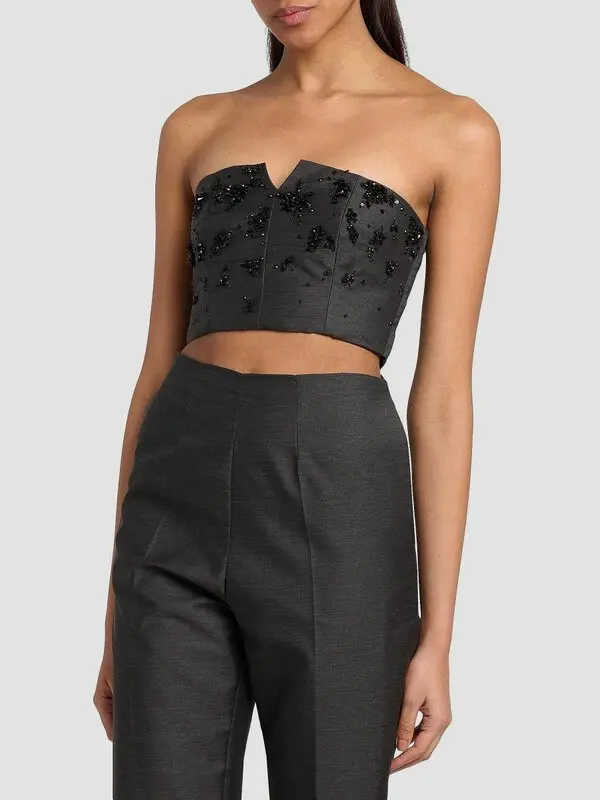 Alberta Ferretti Virgin Wool-silk Sequined Top