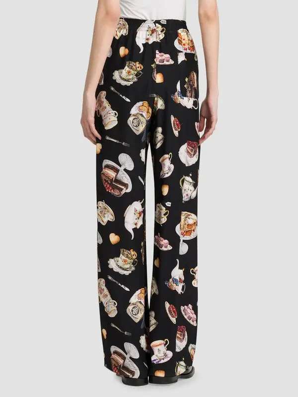 Moschino High Tea Print Silk Trousers
