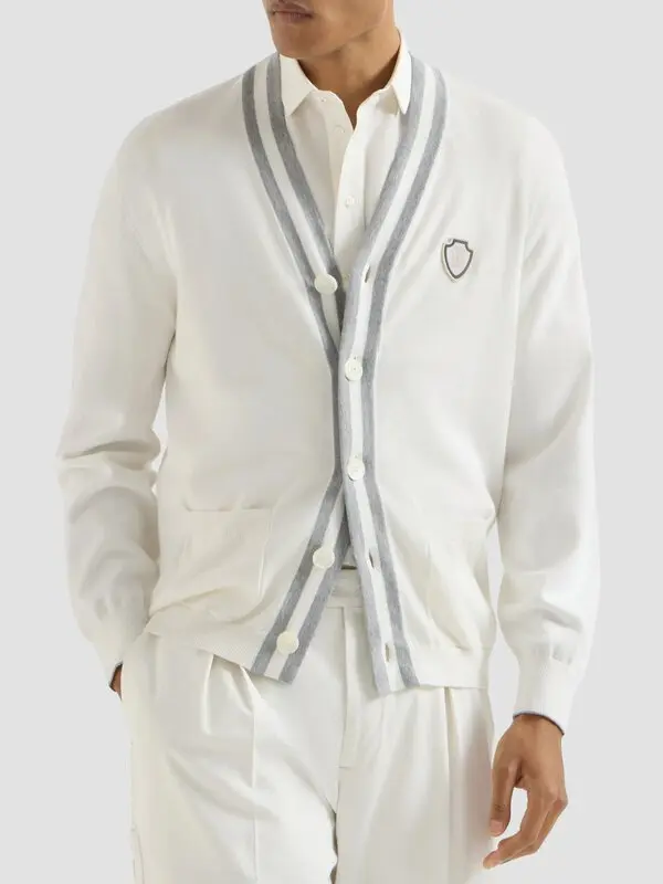 Brunello Cucinelli Cotton Cardigan With Logo - White