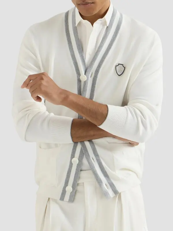 Brunello Cucinelli Cotton Cardigan With Logo - White