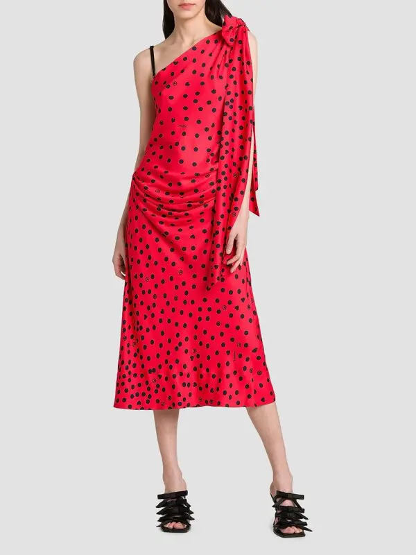 Moschino Polka Dot Bow One-shoulder Midi-dress