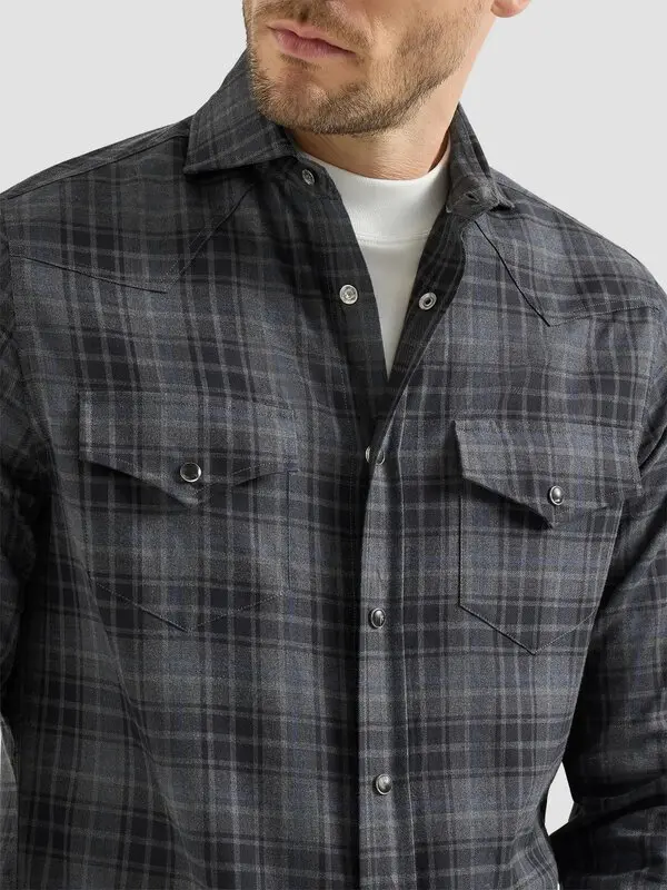Brunello Cucinelli Cotton Madras Western Shirt