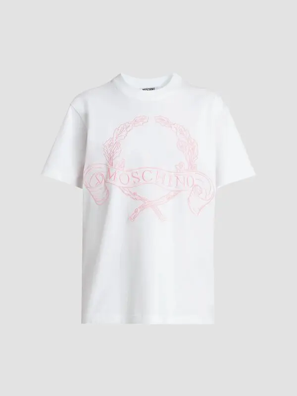 Moschino Embroidered Crest Logo Cotton T-shirt - Multi White