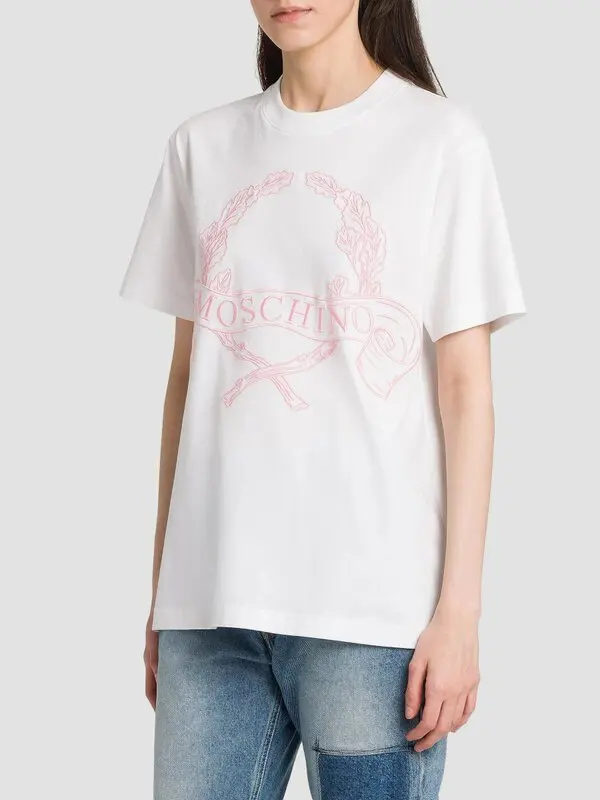 Moschino Embroidered Crest Logo Cotton T-shirt