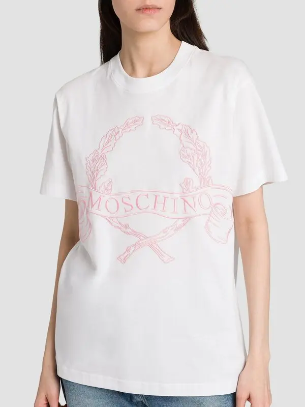 Moschino Embroidered Crest Logo Cotton T-shirt