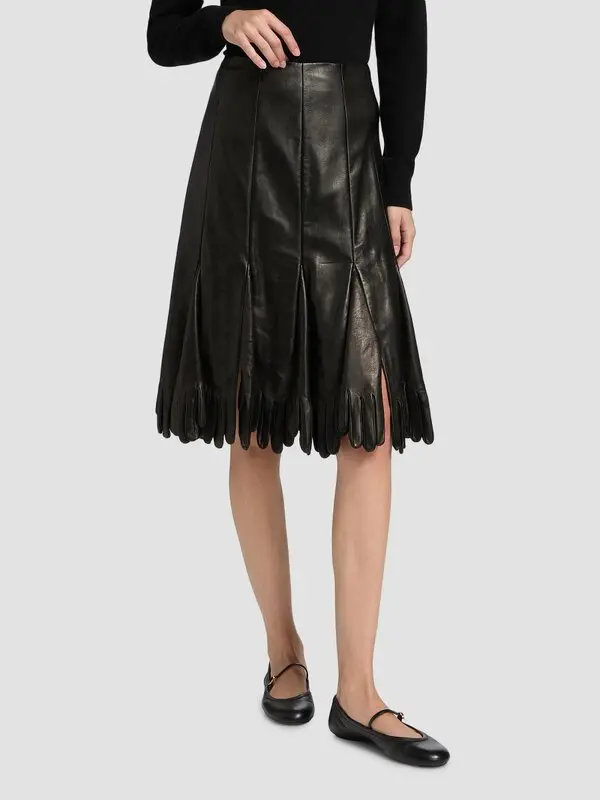Moschino Leather Pleated Midi-skirt