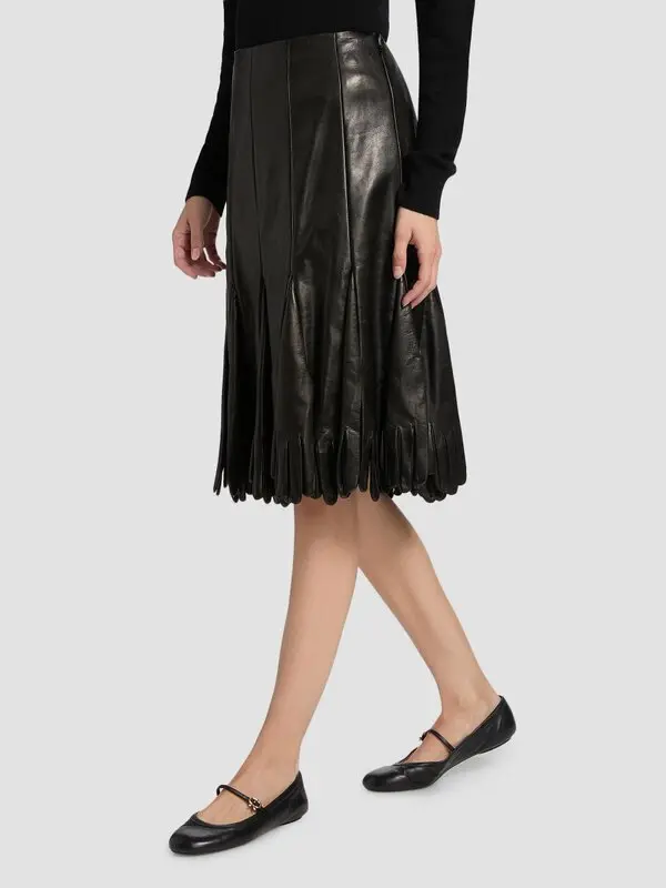 Moschino Leather Pleated Midi-skirt
