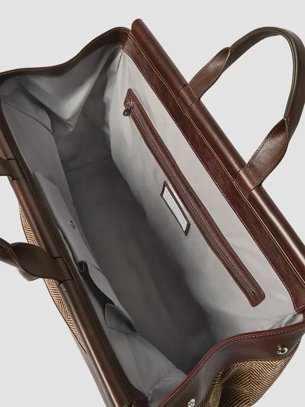 Brunello Cucinelli Burnished Calfskin And Chevron-effect Techno Fabric Doctor Bag