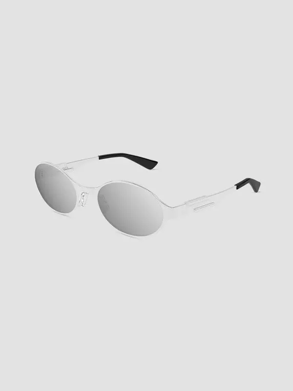 Bottega Veneta Dash Ribbon Metal 55mm Oval Sunglasses - Silver Grey