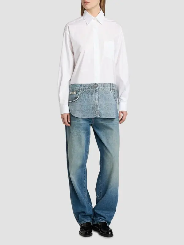 Moschino Oversized Denim-effect Stretch Cotton Shirt