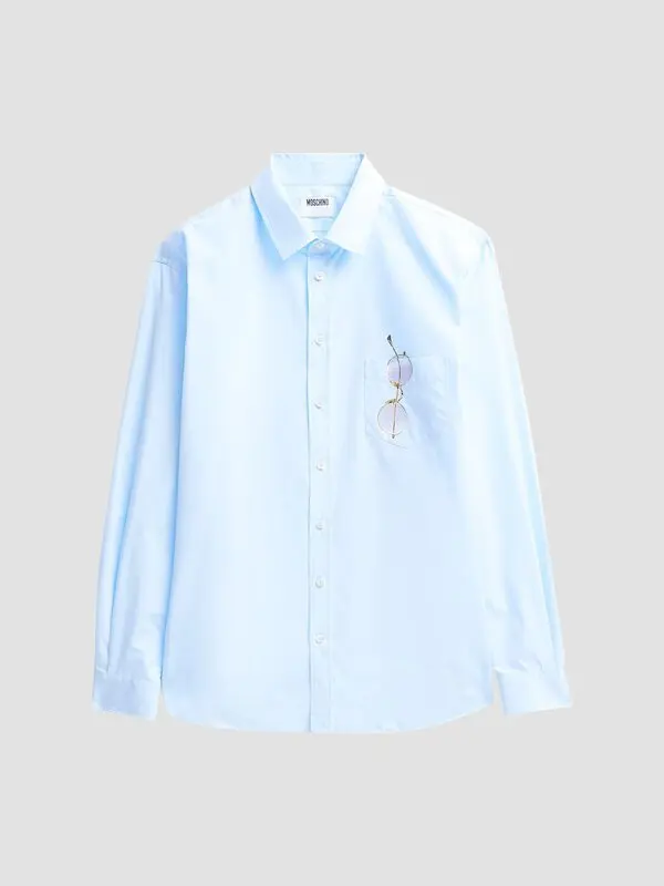 Moschino Glasses-print Cotton Shirt - Light Blue