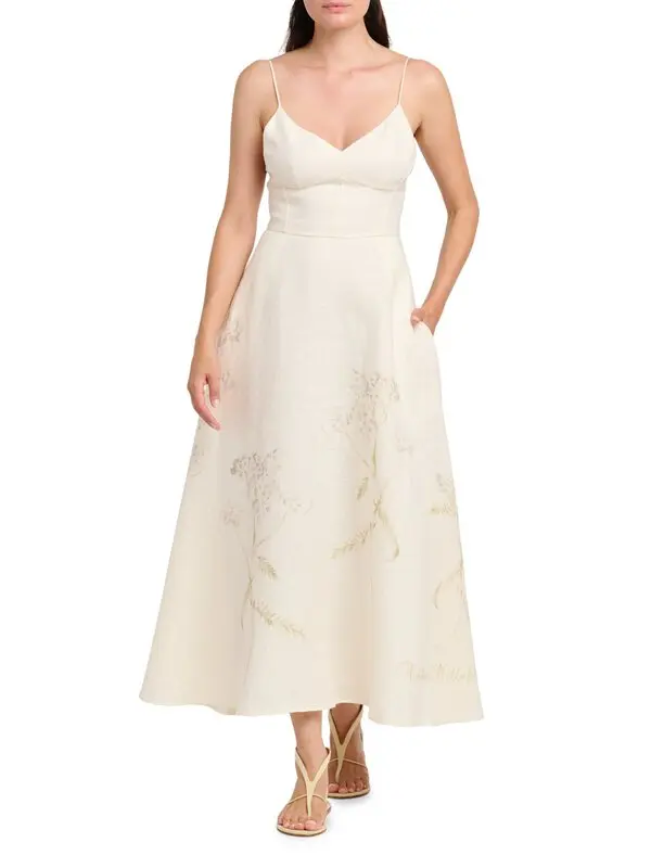 Alberta Ferretti Floral Linen Maxi Dress