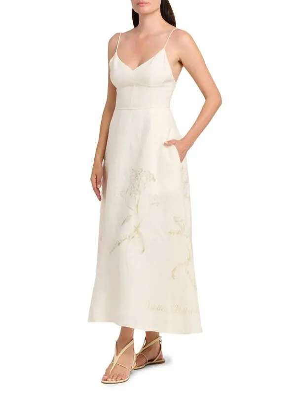 Alberta Ferretti Floral Linen Maxi Dress