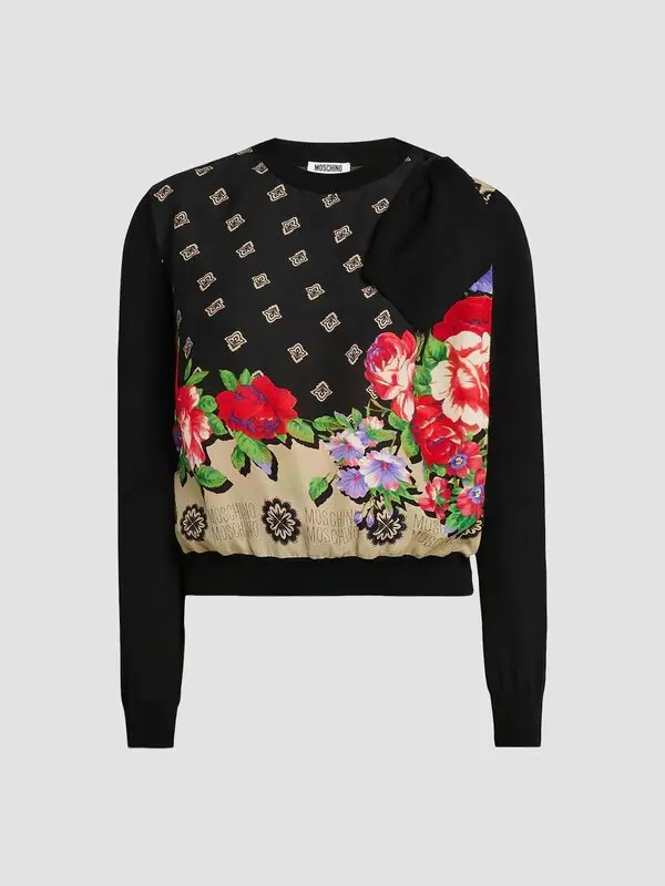 Moschino Floral Cotton Crewneck Sweater - Black