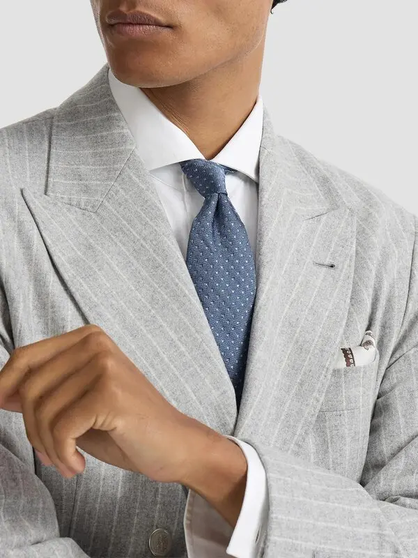 Brunello Cucinelli Silk Tie With Geometric Pattern - Denim