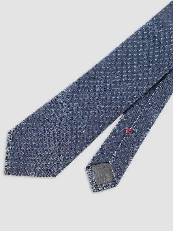 Brunello Cucinelli Silk Tie With Geometric Pattern - Denim