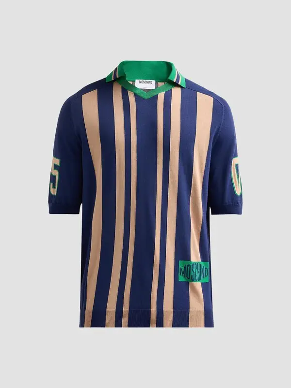 Moschino Striped Johnny Collar Polo Sweater