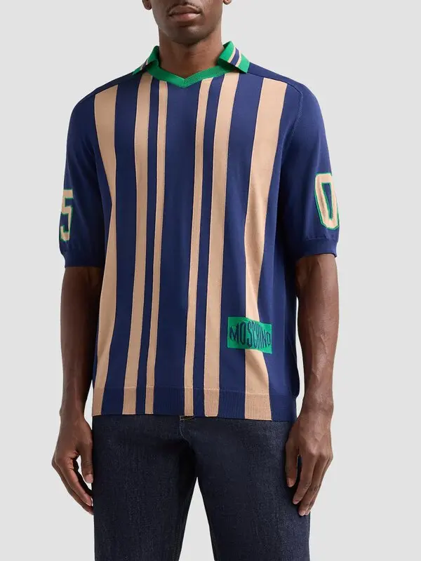 Moschino Striped Johnny Collar Polo Sweater