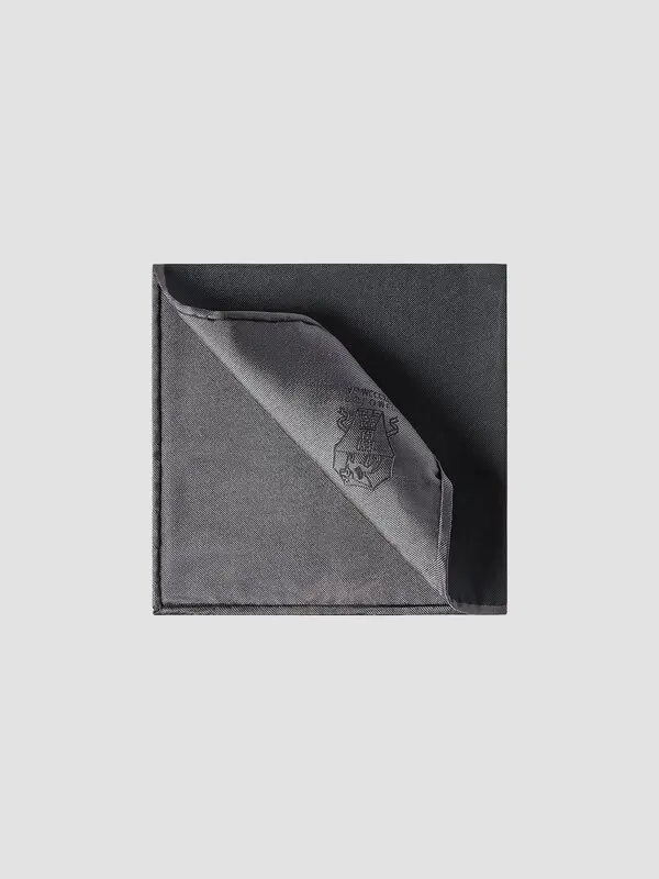 Brunello Cucinelli Silk Pocket Square With Printed Logo - Anthracite