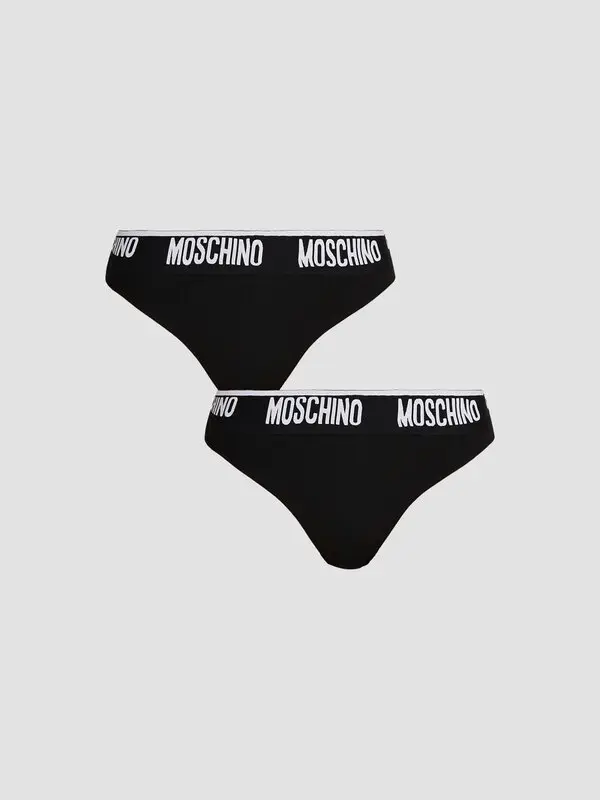 Moschino 2-pack Logo-waistband Thong - Black