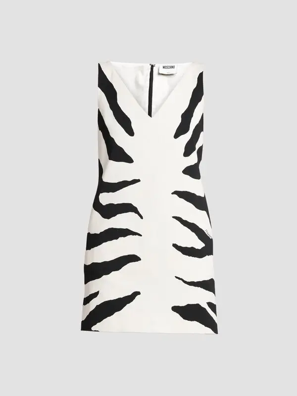 Moschino Zebra-print Cotton V-neck Mini Dress - Multi White