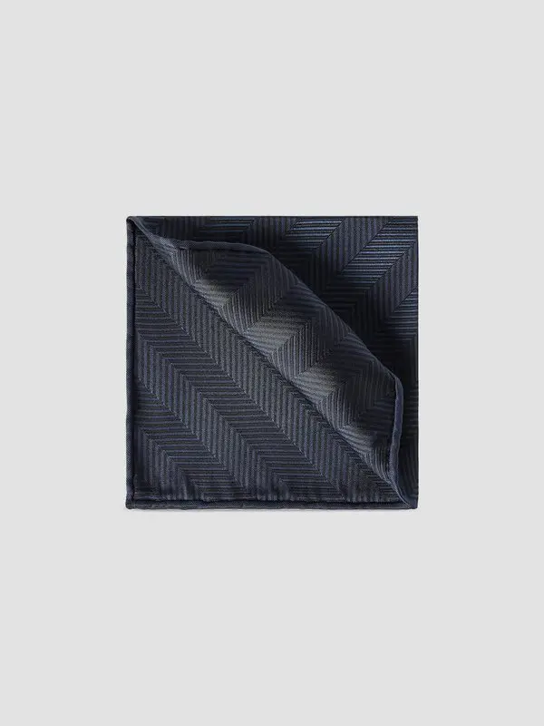 Brunello Cucinelli Silk Chevron Pocket Square - Blue
