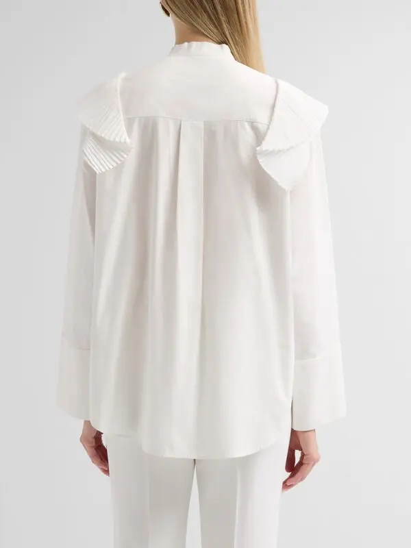 Alberta Ferretti Pleated Ruffle Neck-tie Cotton Blouse