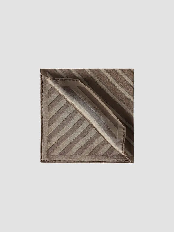 Brunello Cucinelli Regital Stripe Silk Pocket Square - Brown