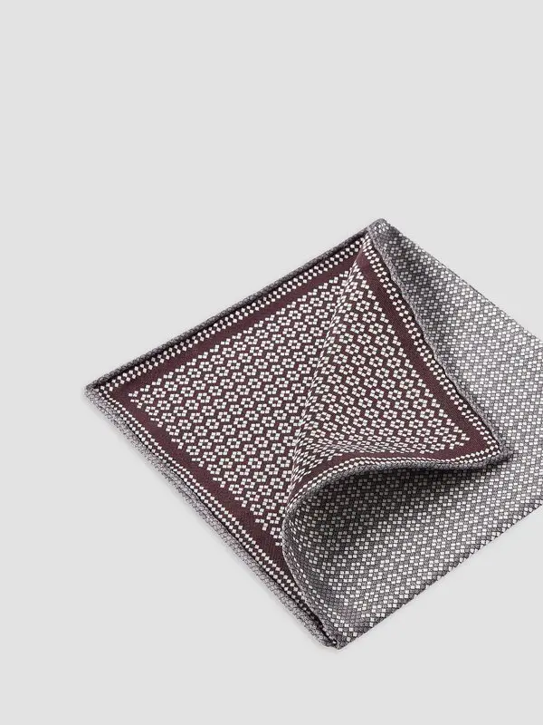 Brunello Cucinelli Silk Geometric Pattern Pocket Square - Grey