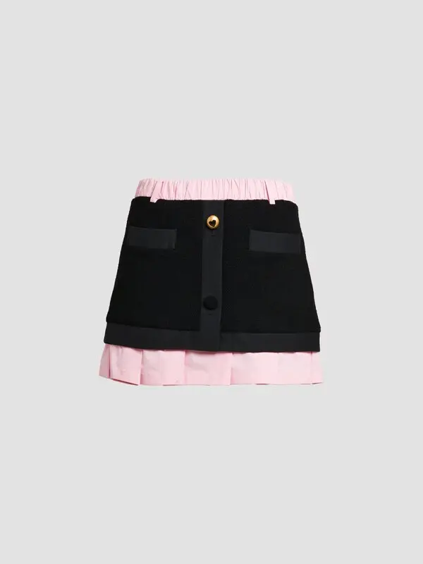 Moschino Mixed-media Pleated Button-front Mini Skirt - Multi Black