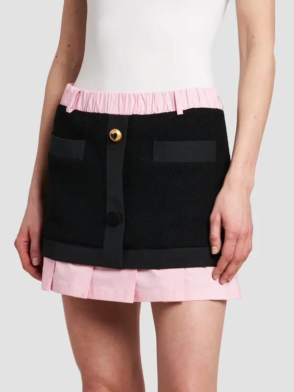 Moschino Mixed-media Pleated Button-front Mini Skirt