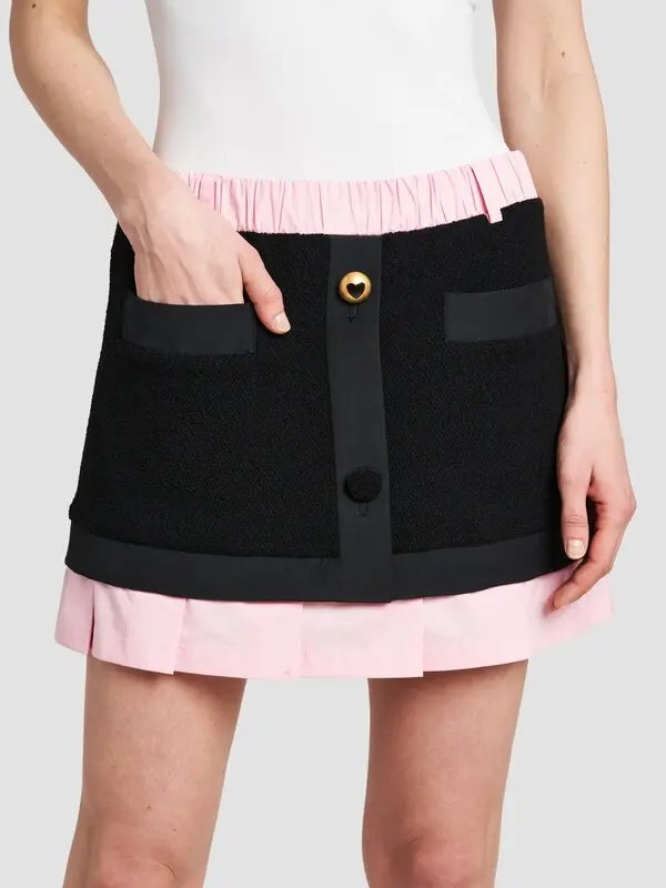Moschino Mixed-media Pleated Button-front Mini Skirt