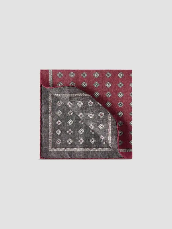 Brunello Cucinelli Silk Pocket Square With Medallion Design - Burned