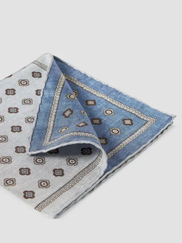 Brunello Cucinelli Silk Pocket Square With Medallion Design - Grey