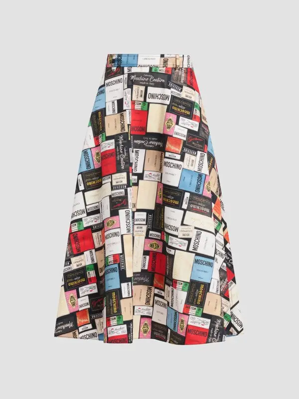 Moschino Logo Patch Cotton Gabardine Midi Skirt - Multi