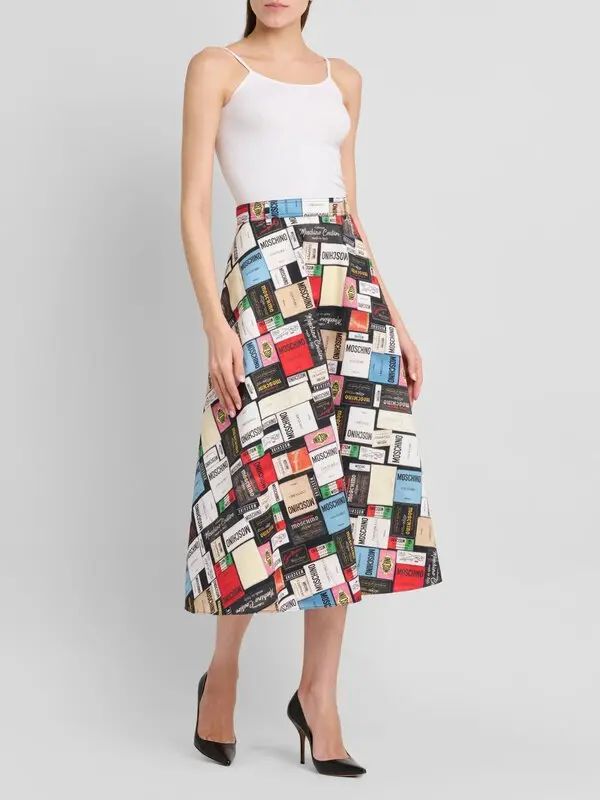 Moschino Logo Patch Cotton Gabardine Midi Skirt
