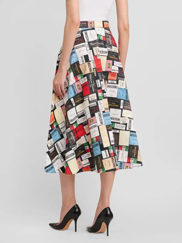 Moschino Logo Patch Cotton Gabardine Midi Skirt