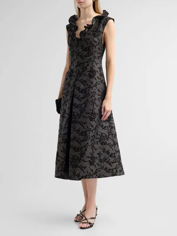 Alberta Ferretti Flocked Floral Radzmir Midi Dress
