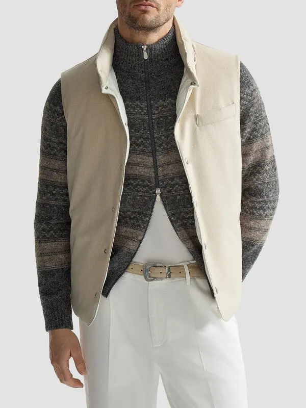 Brunello Cucinelli Bonded Wool Flannel Down Vest With Detachable Hood