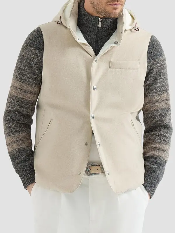 Brunello Cucinelli Bonded Wool Flannel Down Vest With Detachable Hood
